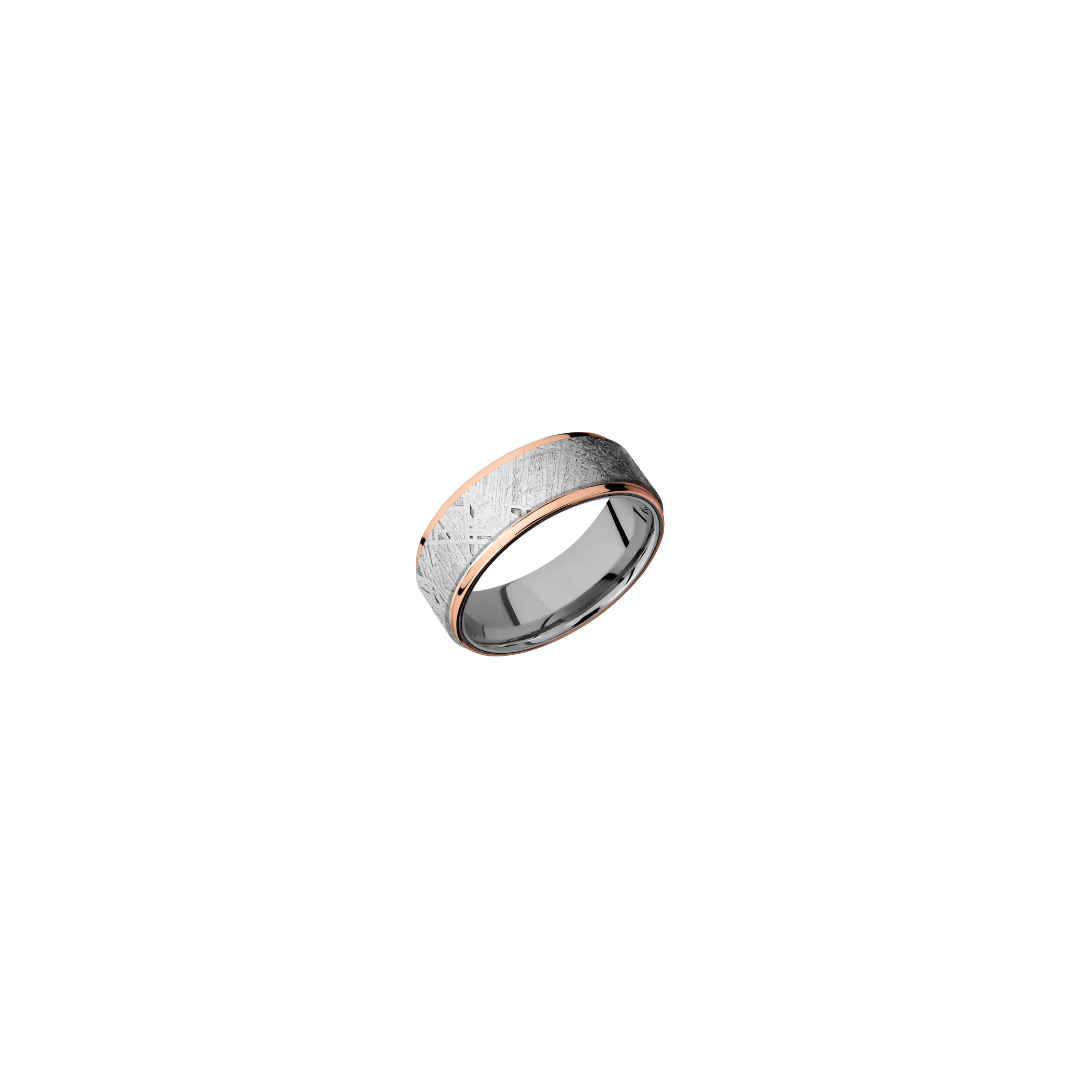 Ring - 7mm Chrome Band with Meteorite and 14 Karat Rose Gold, Size 10 ...