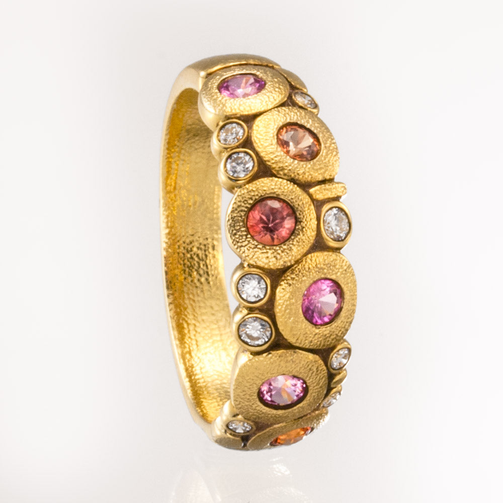 Ring - Dome Band with Blue Sapphires and White Diamonds in Platinum ...