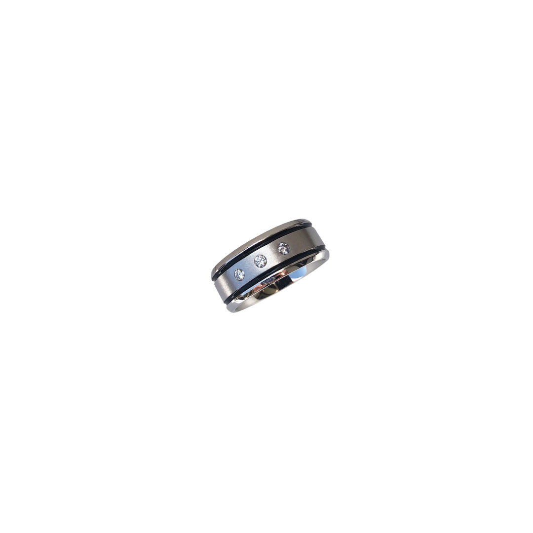 Ring - 9mm Chrome Band with 3 Diamonds and Enamel, Size 10 – ZFolio