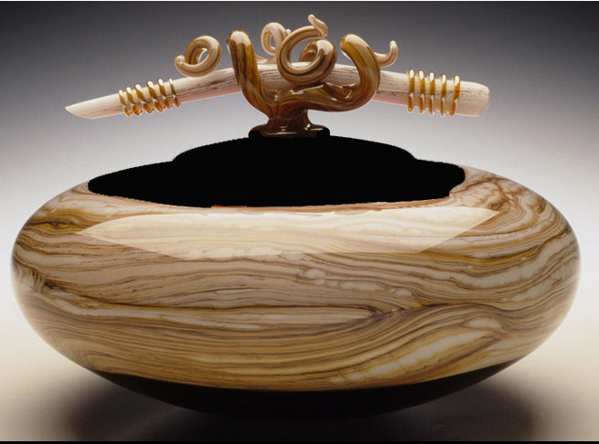 Bowl - Round Low - Covered Bone-Tendril - Strata - Black - 9 Inches Sm ...