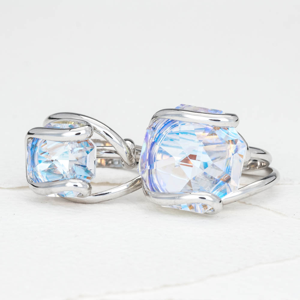 Ring - Sosia with Large Aurore Boreale Swarovski Crystal in Rhodium Pl ...