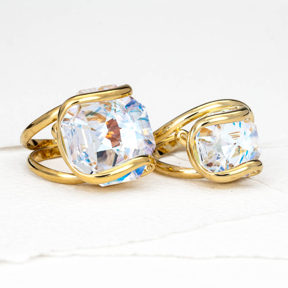 Ring - Sosia with Large Aurore Boreale Swarovski Crystal in 18K Yellow ...